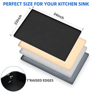 Under Sink Mat for Kitchen Waterproof, 34" x 22" Silicone Under Sink Mat Line for Kitchen and Bathroom (Black)