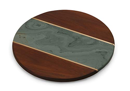 Lazy Susan with Marble & Acacia Wood Base by Picnic Plus, 12.5"W, Green