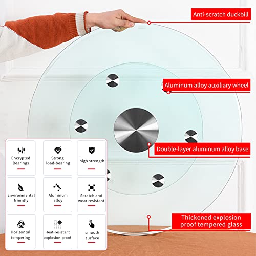 WYZCHDM Tempered Glass Turntable Lazy Susan Swivel Round Tabletop Rotating Serving Tray, with Silent Smooth Aluminum Alloy Bearing, for Family Dinners and Banquets Rotating Serving Plate-50cm