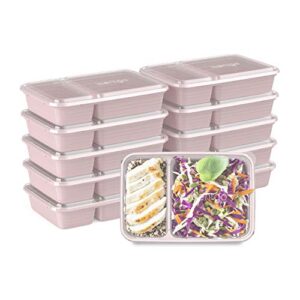 bentgo prep 2-compartment meal-prep containers with custom-fit lids – microwaveable, durable, reusable, bpa-free, freezer and dishwasher safe food storage containers – 10 trays & 10 lids (blush pink)