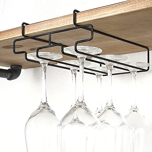 Household Wine Glass Rack, Wine Cabinet Goblet Rack, Wine Glass Rack, Wine Rack Hanging Rack(2 Rows,Black)(2 Pcs)