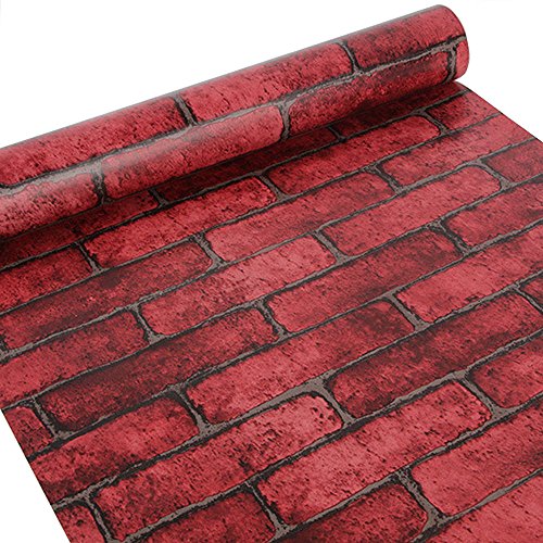 HOYOYO 17.8 x 78 Inches Self-Adhesive Shelf Liner, Self Adhesive Dresser Drawer Paper Wall Sticket Home Decoration, Red Brick