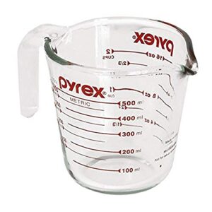 pyrex prepware 2-cup measuring cup, red graphics, clear