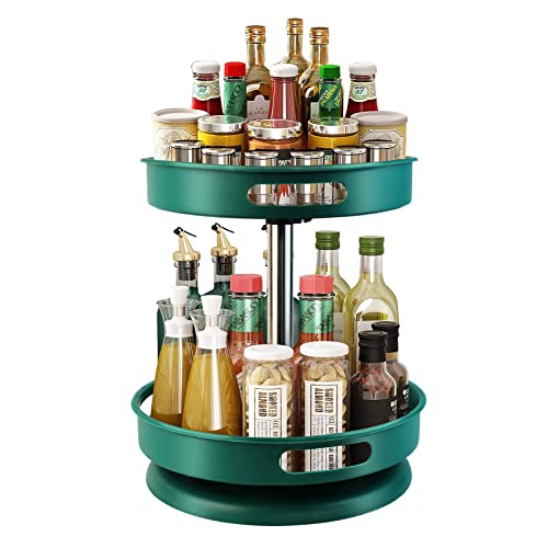 YUENZILN Lazy Susans Organizer ,2 Tier Turntable, Adjustable Height, Rotary Table Top Seasoning Rack, Used for Bathroom, Kitchen, Tableware,Cabinet, Table Top Organization, (Green)