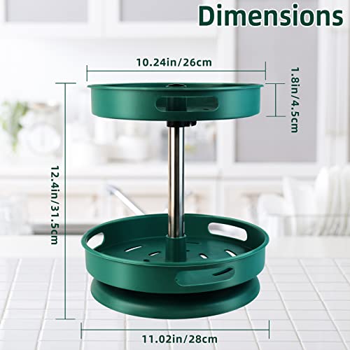 YUENZILN Lazy Susans Organizer ,2 Tier Turntable, Adjustable Height, Rotary Table Top Seasoning Rack, Used for Bathroom, Kitchen, Tableware,Cabinet, Table Top Organization, (Green)