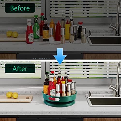 YUENZILN Lazy Susans Organizer ,2 Tier Turntable, Adjustable Height, Rotary Table Top Seasoning Rack, Used for Bathroom, Kitchen, Tableware,Cabinet, Table Top Organization, (Green)