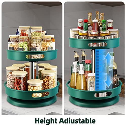 YUENZILN Lazy Susans Organizer ,2 Tier Turntable, Adjustable Height, Rotary Table Top Seasoning Rack, Used for Bathroom, Kitchen, Tableware,Cabinet, Table Top Organization, (Green)