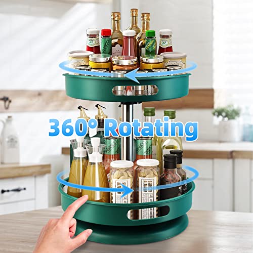 YUENZILN Lazy Susans Organizer ,2 Tier Turntable, Adjustable Height, Rotary Table Top Seasoning Rack, Used for Bathroom, Kitchen, Tableware,Cabinet, Table Top Organization, (Green)