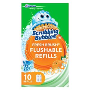 scrubbing bubbles fresh brush flushables refill, toilet and toilet bowl cleaner, eliminates odors and limescale, citrus action scent, 10ct