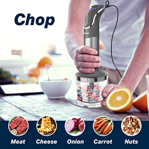 Mueller Smart Stick 800W, 12 Speed and Turbo Mode, 3-in-1, Heaviest Duty Copper Motor Immersion Blender, Titanium Steel Blades Hand Blender, Comfygrip Handle, Whisk, Beaker/Measuring Cup