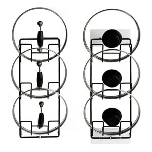 cokorgue pot lid organizer for cabinet door no drilling, pot lid holder for kitchen organization & storage, 2 pack black