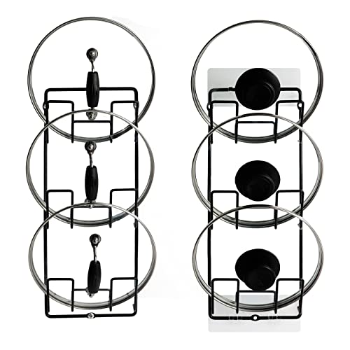 Cokorgue Pot Lid Organizer for Cabinet Door No Drilling, Pot Lid Holder for Kitchen Organization & Storage, 2 Pack Black