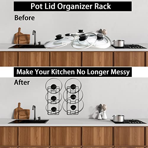 Cokorgue Pot Lid Organizer for Cabinet Door No Drilling, Pot Lid Holder for Kitchen Organization & Storage, 2 Pack Black