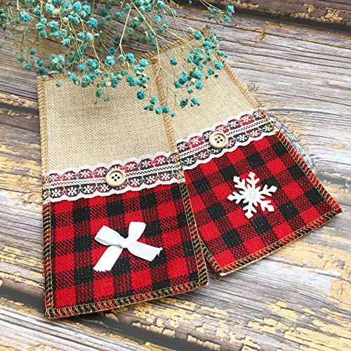 LXKBD Natural Burlap Cutlery Holder Pouch Bag, 20 Packs 4.3x8 Inch Lace Knifes Forks Napkin Utensil Silverware Holders for Christmas Wedding Party Table Decoration