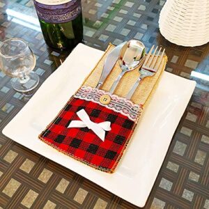 LXKBD Natural Burlap Cutlery Holder Pouch Bag, 20 Packs 4.3x8 Inch Lace Knifes Forks Napkin Utensil Silverware Holders for Christmas Wedding Party Table Decoration