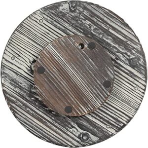 MyGift Round Rotating Serving Tray, Rustic Torched Wood Lazy Susan Turntable with Vintage Brass Side Handles