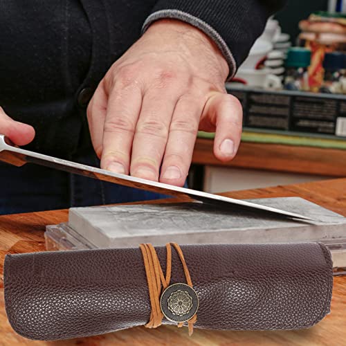 BESTonZON Chefs Knife Roll Bag, Waxed Canvas Knife Cultery Carrier, Portable Chef Knife Cases, Knife Holders With 5 Slots, And Durable Pocket Knives Leather Bag Storage Organizer