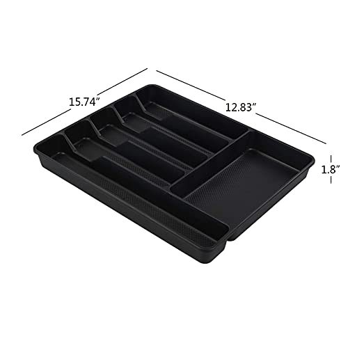 Morcte 1-Pack Plastic Silverware Cutlery Tray Organizer, Cutlery Holder Trays, Black