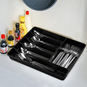 Morcte 1-Pack Plastic Silverware Cutlery Tray Organizer, Cutlery Holder Trays, Black