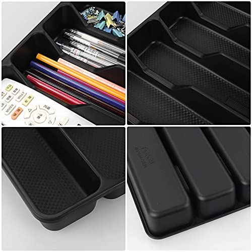 Morcte 1-Pack Plastic Silverware Cutlery Tray Organizer, Cutlery Holder Trays, Black