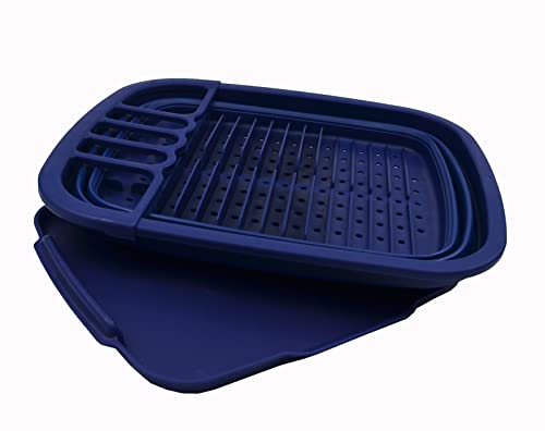 SAMMART 8L (2.11Gallons) Collapsible Dish Drainer with Drainer Board - Foldable Drying Rack Set - Portable Dinnerware Organizer - Space Saving Kitchen Storage Tray (Royal Blue, 1)