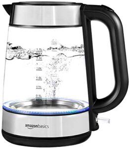 amazon basics electric glass and steel hot tea water kettle, 1.7-liter