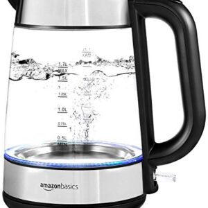 Amazon Basics Electric Glass and Steel Hot Tea Water Kettle, 1.7-Liter