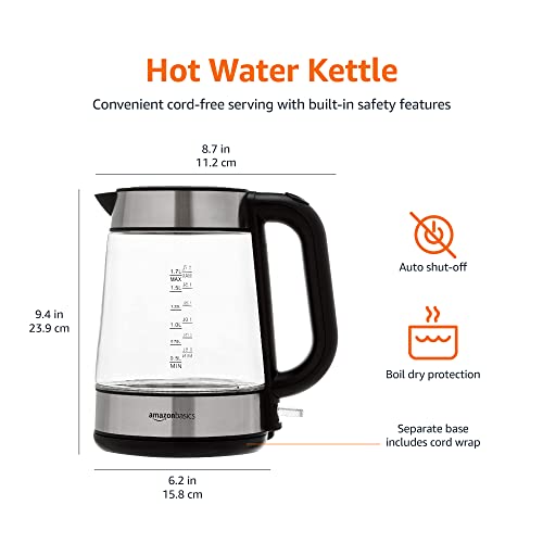 Amazon Basics Electric Glass and Steel Hot Tea Water Kettle, 1.7-Liter