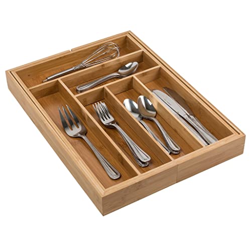 Realm Bamboo Deep Expandable Silverware Organizer | Neatly Stow Cutlery and Utensils in this 6 to 8 Compartment Flatware Tray | Designed For Better Kitchen Drawer Organization | Natural Color Holder