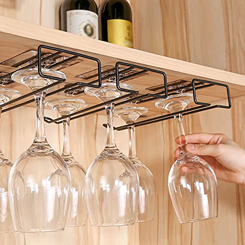 Gittcoll Wine Glass Rack Under Cabinet Hanging Iron Stemware Rack Glasses Storage Holder No Drilling Metal Organizer Hanger for Bar Home Pub Glass Shelf for Kitchen Bar Restaurant, Set of 2, 26x9x6cm