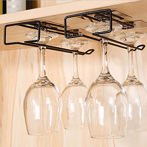 Gittcoll Wine Glass Rack Under Cabinet Hanging Iron Stemware Rack Glasses Storage Holder No Drilling Metal Organizer Hanger for Bar Home Pub Glass Shelf for Kitchen Bar Restaurant, Set of 2, 26x9x6cm