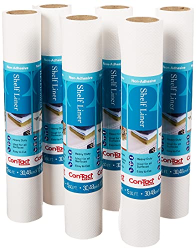 Con-Tact Brand Simple Elegance Textured Non-Adhesive Durable Shelf and Drawer Liner, 12" x 5', White Diamonds, 6 Rolls