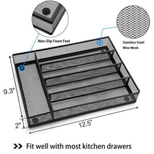 LIANYU 40-Piece Silverware Set with Drawer Organizer Set for 8, Stainless Steel Square Flatware Cutlery Set for 8, Kitchen Party Restaurant Eating Utensils Tableware, Mirror Polished, Dishwasher Safe