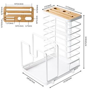 Poeland Cutting Boards Knife Organizer, 3 in 1 Kitchen Organizer Rack, Kitchen Utensils Rack Chopping Boards/Knives/Pot Pan Lid Storage with Drip Tray, White