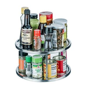 2-tier lazy susan organizer, non-skid metal lazy susan turntable, 10.5 inch spice rack, updated turntable base, double tier round lazy susan for kitchen, cabinet, pantry, spice rack storage