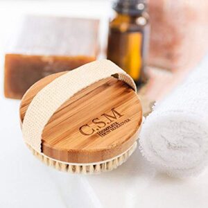 CSM Dry Body Brush for Beautiful Skin - Solid Wood Frame & Boar Hair Exfoliating Brush to Exfoliate & Soften Skin, Improve Circulation, Stop Ingrown Hairs, Reduce Acne and Cellulite