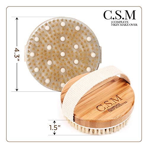 CSM Dry Body Brush for Beautiful Skin - Solid Wood Frame & Boar Hair Exfoliating Brush to Exfoliate & Soften Skin, Improve Circulation, Stop Ingrown Hairs, Reduce Acne and Cellulite