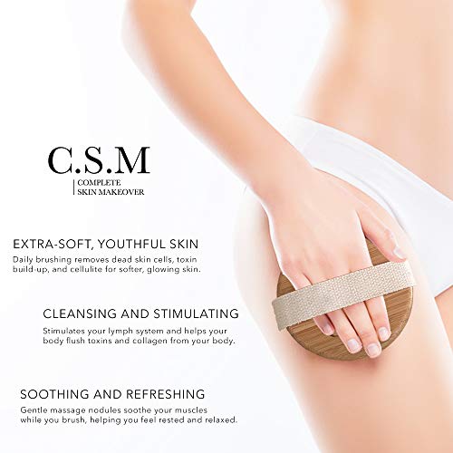 CSM Dry Body Brush for Beautiful Skin - Solid Wood Frame & Boar Hair Exfoliating Brush to Exfoliate & Soften Skin, Improve Circulation, Stop Ingrown Hairs, Reduce Acne and Cellulite