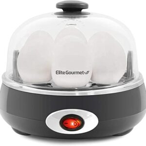 Elite Gourmet EGC007CHC# Rapid Egg Cooker, 7 Easy-To-Peel, Hard, Medium, Soft Boiled Eggs, Poacher, Omelet Maker, Auto Shut-Off, Alarm, 16-Recipe Booklet, Charcoal Grey