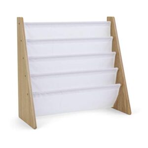 humble crew, natural/white kids book rack storage bookshelf with deep sleeves, universal