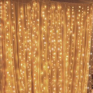 twinkle star 300 led window curtain string light wedding party home garden bedroom outdoor indoor wall decorations, warm white