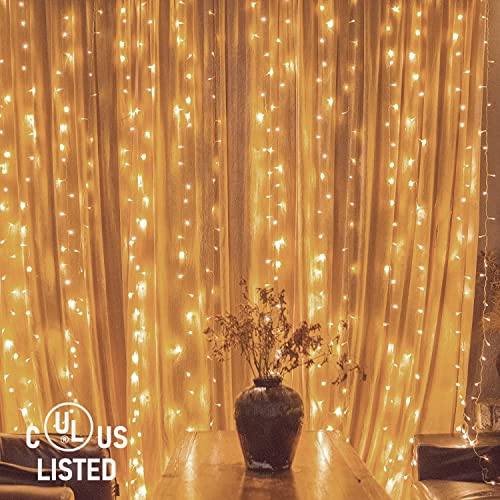 Twinkle Star 300 LED Window Curtain String Light Wedding Party Home Garden Bedroom Outdoor Indoor Wall Decorations, Warm White