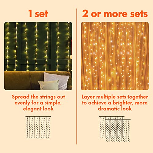 Twinkle Star 300 LED Window Curtain String Light Wedding Party Home Garden Bedroom Outdoor Indoor Wall Decorations, Warm White