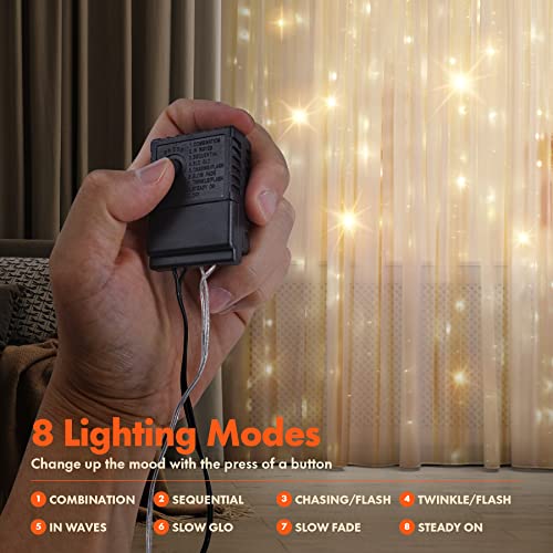 Twinkle Star 300 LED Window Curtain String Light Wedding Party Home Garden Bedroom Outdoor Indoor Wall Decorations, Warm White