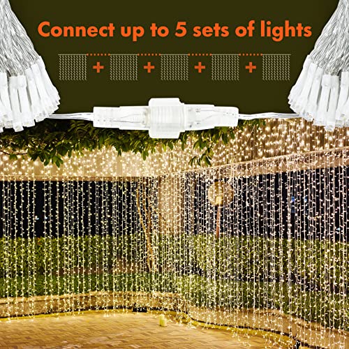 Twinkle Star 300 LED Window Curtain String Light Wedding Party Home Garden Bedroom Outdoor Indoor Wall Decorations, Warm White