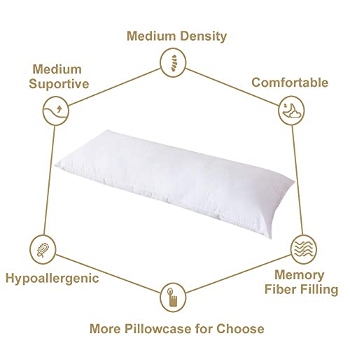 DOWNCOOL Large Body Pillow Insert- Breathable Full Body Pillow for Side Sleeper - Soft Long Bed Pillow for Adults - 20 x 54 inch