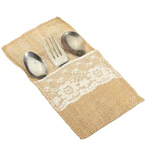 fqtanju 50 pcs 4″x8″ hessian burlap lace wedding cutlery holder pouch rustic decorations favor