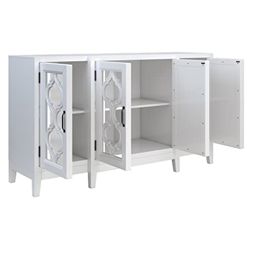 SEASD 59.8'' Mirrored Console, Sideboard for Living and Dining Room with 4 Cabinets and 3 Adjustable Shelves.