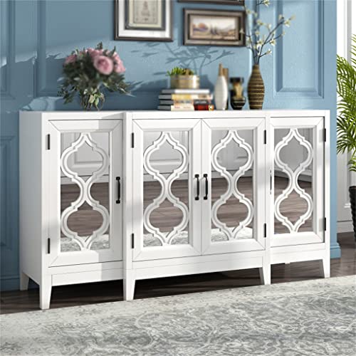 SEASD 59.8'' Mirrored Console, Sideboard for Living and Dining Room with 4 Cabinets and 3 Adjustable Shelves.