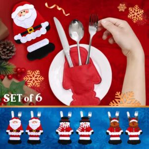 Christmas Silverware Holders Pockets Knifes Forks Bag Snowman Santa Claus Elk Christmas Party Decoration for Children 6pcs